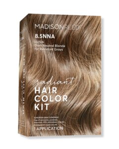 madison reed radiant hair color kit, dark neutral blonde for 100% gray coverage of resistant gray hair, ammonia-free, 8.5nna lusia dark blonde, permanent hair dye, pack of 1