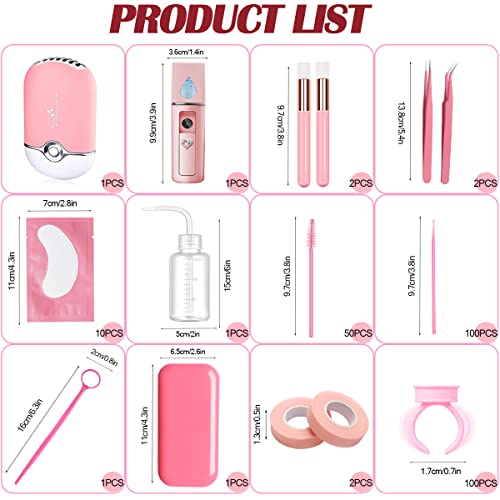 Eyelash Extension Supplies USB Air Conditioning Blower Facial Mister Lash Tweezers Mirror Mascara Brush Lash Shampoo Brush Bottle Silicone Pad Glue Rings Under Eye Gel Pads Micro Applicators Tapes