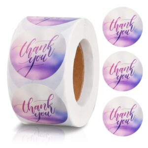 vuzvuv 500pcs purple thank you stickers, 1.5inch unique design labels roll for decorating gift boxes, shopping bags, greeting cards, wrap gifts, mailer seal sticker birthdays, weddings bridal showers