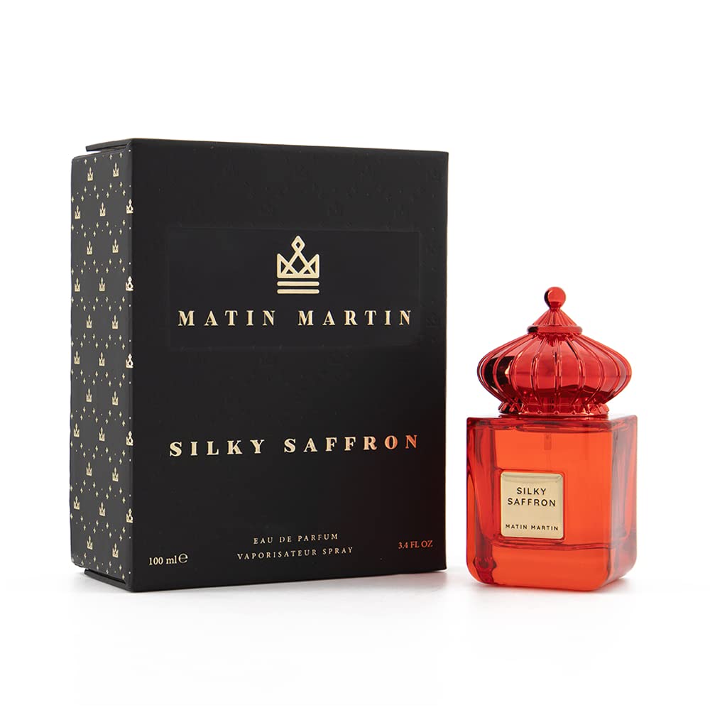 Matin Martin Silky Saffron - Woody Spicy Unisex Travel Perfume with Saffron and Leather Notes - Perfume for Men - Arabian Perfume for Women - 3.4 oz