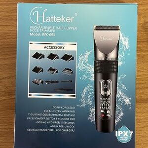 Hatteker Cordless Hair Clipper Beard Hair Trimmer Hair Cutting Kit for Men Women Kids Barber Clippers Nose Hair Trimmer IPX7 Waterproof Professional