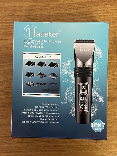 Hatteker Cordless Hair Clipper Beard Hair Trimmer Hair Cutting Kit for Men Women Kids Barber Clippers Nose Hair Trimmer IPX7 Waterproof Professional