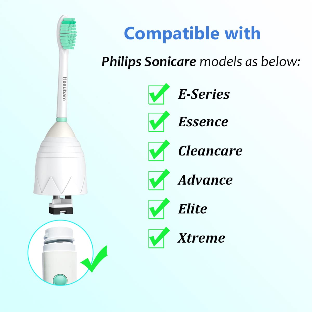 Hesubam Replacement Toothbrush Heads for Philips Sonicare E-Series Screw-On Electric Toothbrush Essence CleanCare Advance Elite Xtreme, and Refills for HX7022, HX7023, 6Pack