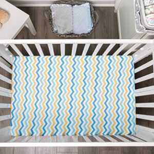 2 Pack n Play Mattress Sheets – 100% Jersey Knit Cotton Soft Portable Crib Mattress Sheets for Boys with Blue, Gray, Yellow Cars and Chevron Design; 2 Pc Playpen Mattress or Mini Crib Sheet Fitted Set