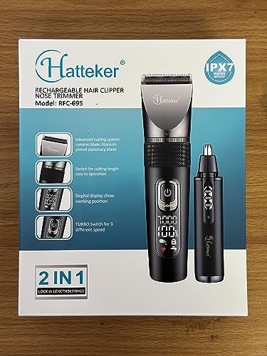 Hatteker Cordless Hair Clipper Beard Hair Trimmer Hair Cutting Kit for Men Women Kids Barber Clippers Nose Hair Trimmer IPX7 Waterproof Professional