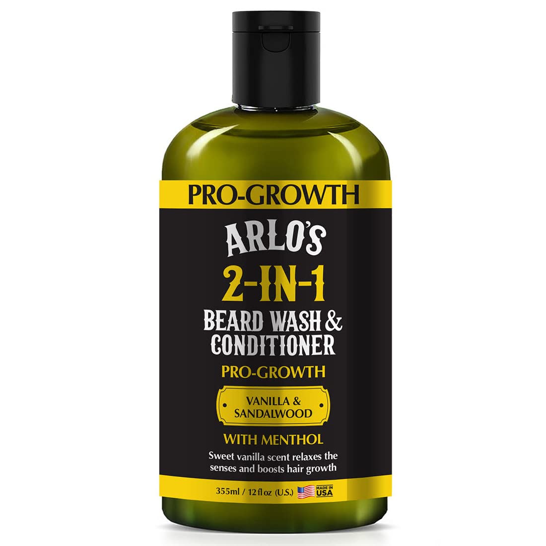 Arlo's Pro-Growth 2-in-1 Beard Wash and Conditioner - Vanilla Sandalwood with Menthol 12 oz