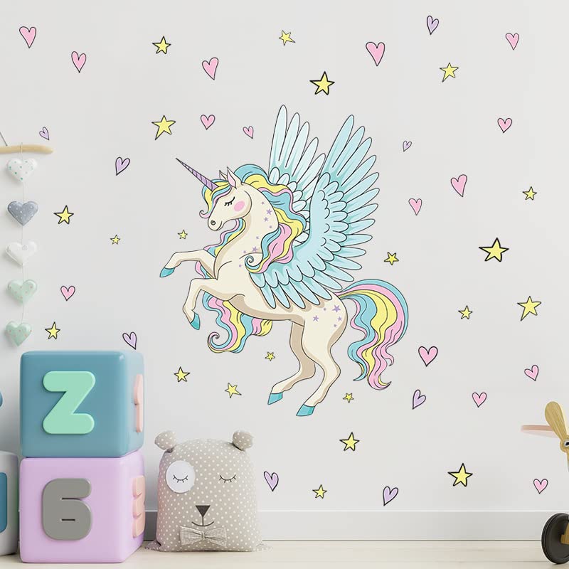 Unicorn Wall Decal | Unicorn Decals for Girls Bedroom | Unicorn Wall Decal Stickers | Unicorn with Stars Wall Poster for Nursery 60*40cm (FX-E138)