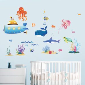 decalmile Under The Sea Wall Stickers Sailors Whale Fish Wall Decoration Bedroom Kids Baby Nursery Bathroom