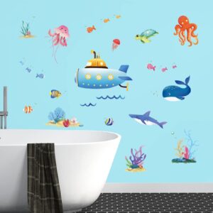 decalmile Under The Sea Wall Stickers Sailors Whale Fish Wall Decoration Bedroom Kids Baby Nursery Bathroom