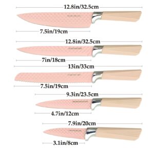 Kitchen Knife Set, Retrosohoo Pink 6PC Stainless Steel Sharp Chef Knife with Acrylic Stand, Diamond Knife Set with Block include Steak Knife, Bread Knife, Fruit Knife for Women Girls (Pink)