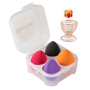 4 pcs makeup sponge set, foundation multi-colored beauty blender sponge storage case, makeup sponge with holder, flawless for cream, liquid foundation & powder application, super soft latex free