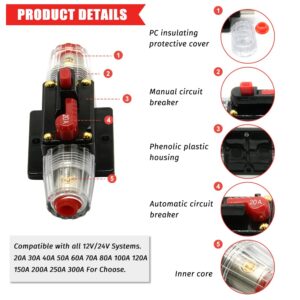 20Amp Circuit Breaker,Car Protect for Car Audio Amps Overload Protection Fuse 12V-24VDC Resettable (20A)