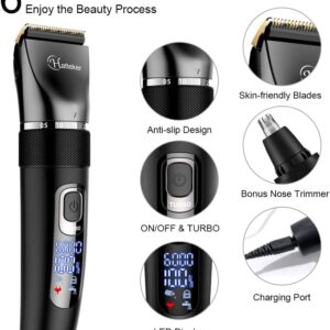 Hatteker Cordless Hair Clipper Beard Hair Trimmer Hair Cutting Kit for Men Women Kids Barber Clippers Nose Hair Trimmer IPX7 Waterproof Professional