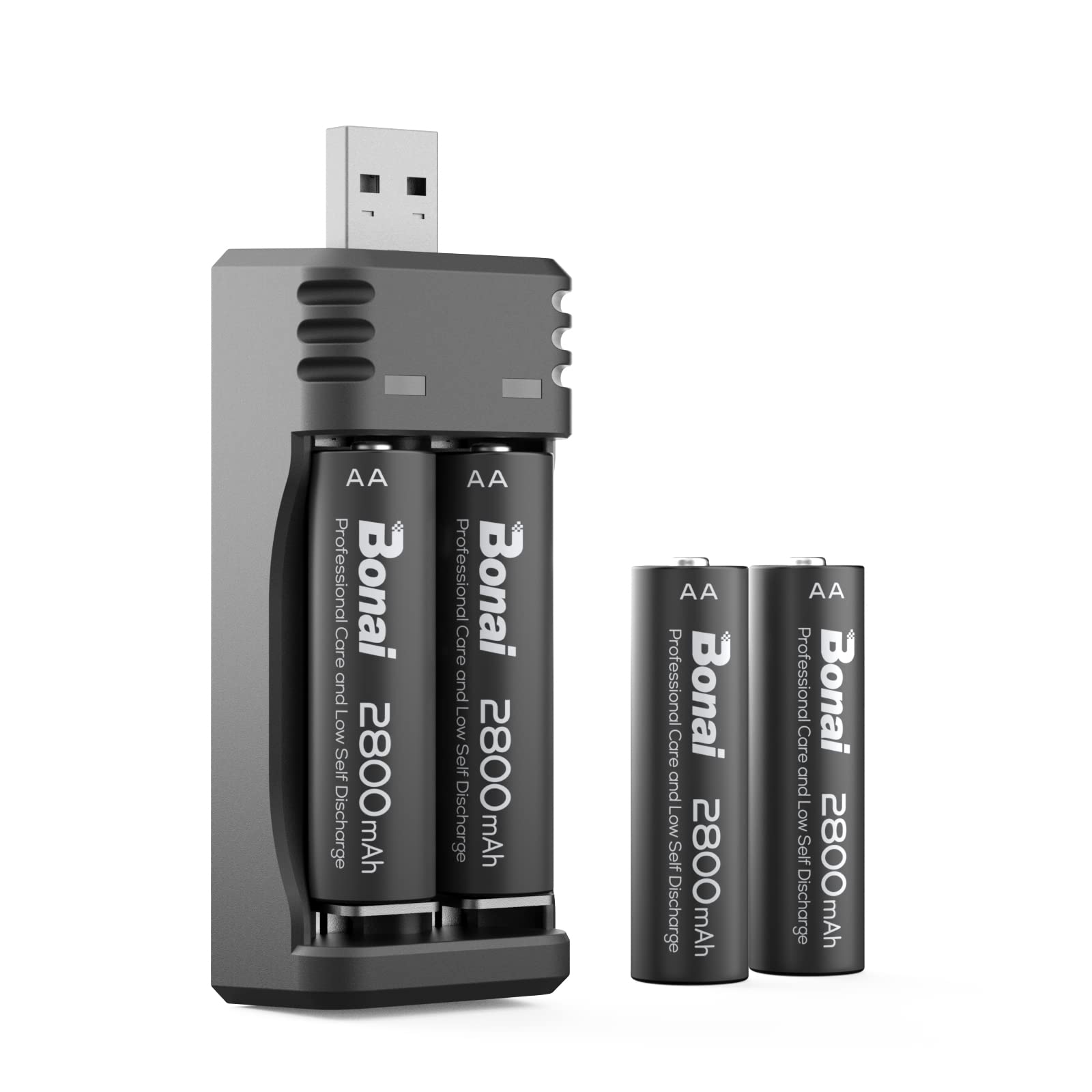 BONAI Rechargeable AA Batteries with Charger, USB High-Speed Charger for AA AAA Ni-MH Ni-CD Rechargeable Battery