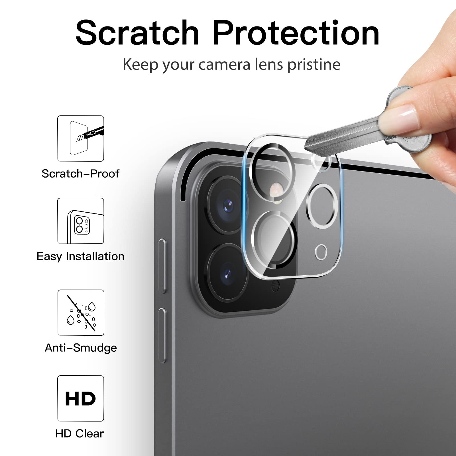 JETech Screen Protector for iPad Pro 11-Inch, 2022/2021/2020 (4th/3rd/2nd Generation) with Camera Lens Protector, Tempered Glass Film HD Anti-Scratch, Support Pencil & Face ID, 2-Pack Each