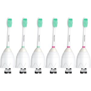 hesubam replacement toothbrush heads for philips sonicare e-series screw-on electric toothbrush essence cleancare advance elite xtreme, and refills for hx7022, hx7023, 6pack