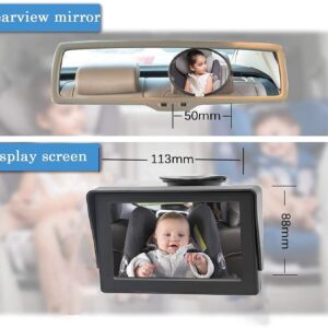 Baby Car Mirror, Car Baby Monitor with Camera, 4.3 inch Night Vision Monitor Anti-Shake Camera 360°Adjustable Easy Observe and Install, Baby Car Camera for Back Seat Rear Facing View Infant