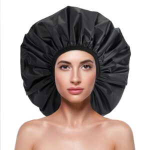 atudew extra large shower cap, eva plastic shower caps for women reusable waterproof, hair cap for shower bathing, shower cap for men, jumbo shower cap for women long hair braids curly (xl, black)