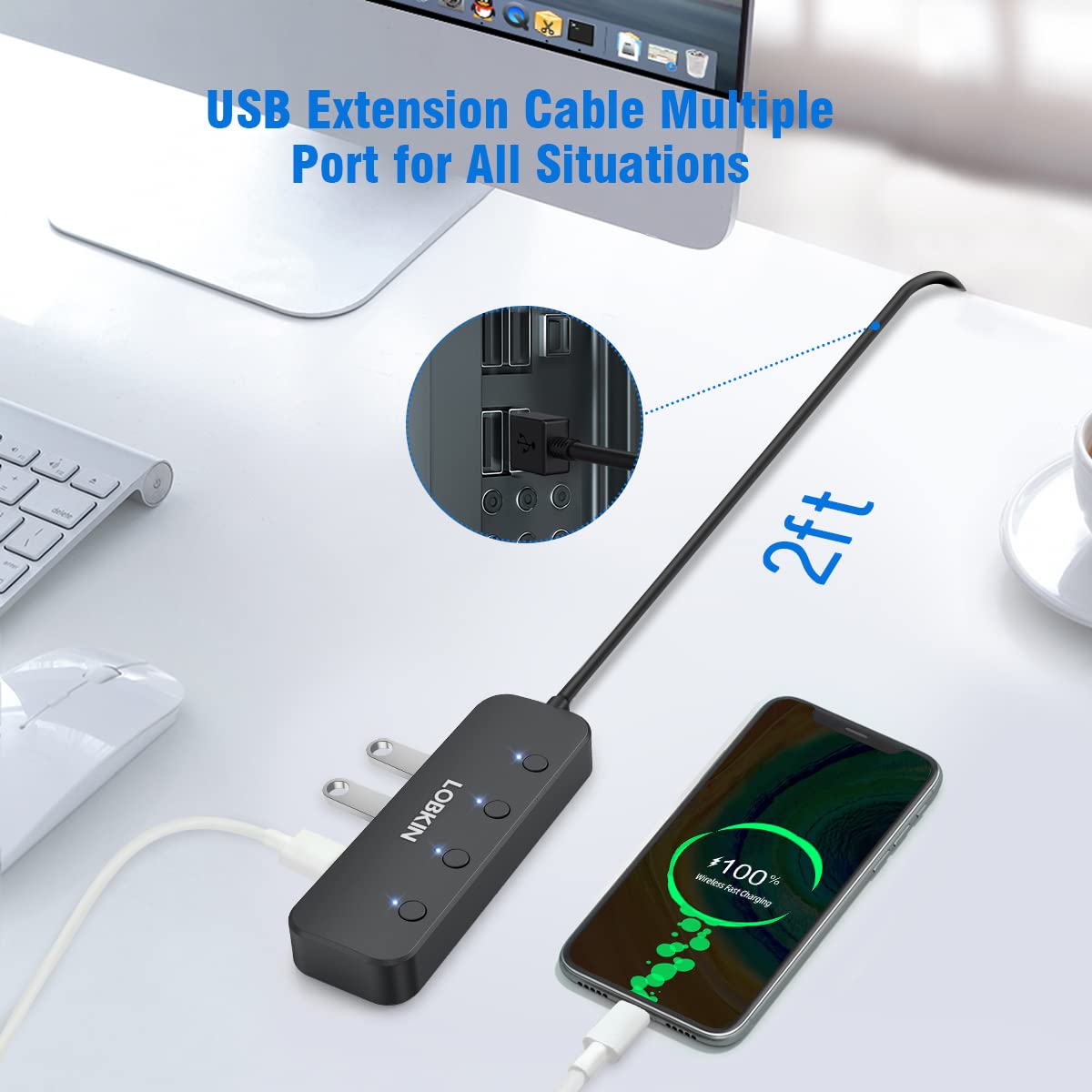 USB Splitter for Laptop LOBKIN 4-Port USB Hub 3.0 with Separate ON Off Swich Slim Multiple Port Expander for Keyboard and Mouse Flash Drive Mobile HDD PC Mac