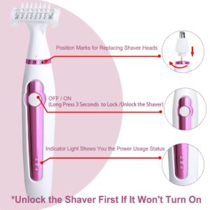 OBR KING Facial Hair Removal for Women 6 in 1 Electric Razor Nose Hair Trimmer Eyebrow Razor Bikini Pubic Hair Remover Cordless Body Hair Shaving Kit Electric Shaver with Safety Lock