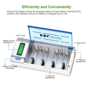 EBL Rechargeable Batteries Kit with C D 9V AA AAA Battery Charger and 10000mAh D Rechargeable Batteries