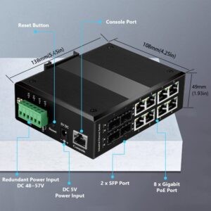 Industrial Gigabit Managed PoE Switch - 8 Ports 10/100/1000Mbps Web Management DIN Rail PoE Switch with 4 SFP Slots, Network PoE Switch Support Ring Network, VLAN, STP, LACP, QOS