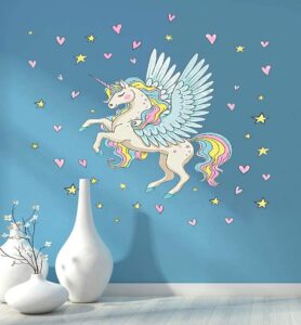 unicorn wall decal | unicorn decals for girls bedroom | unicorn wall decal stickers | unicorn with stars wall poster for nursery 60*40cm (fx-e138)