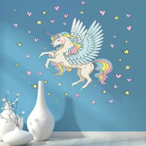 Unicorn Wall Decal | Unicorn Decals for Girls Bedroom | Unicorn Wall Decal Stickers | Unicorn with Stars Wall Poster for Nursery 60*40cm (FX-E138)