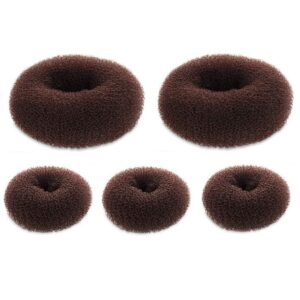 squligt 5 pcs donut hair bun maker, dark brown ring style bun makers set (2 large and 3 small)