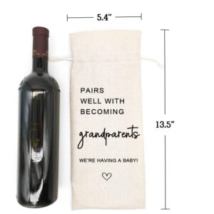 Pregnancy Announcement Wine Bag, Baby Announcement Wine Bags, Pairs Well With Becoming Grandparents Congratulations, Gift for New Grandpa Grandma New Baby - PAIRS WELL WITH BECOMING GRANDPARENTS