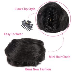 Mios Short Curly Mini Claw Chignon Clip in Wavy Messy Bun Cat Ears Bun Hair Extensions Wig Accessory fake Hair Buns Updo Straight(Pack of 2)