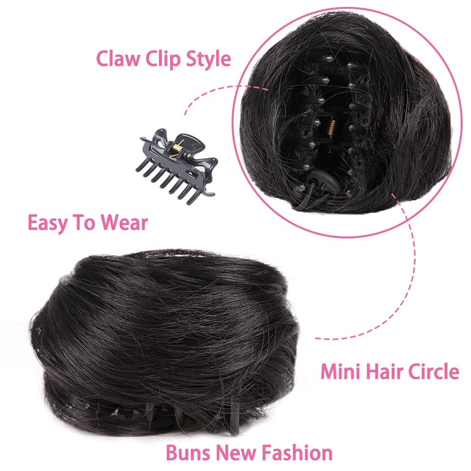 Mios Short Curly Mini Claw Chignon Clip in Wavy Messy Bun Cat Ears Hair Extensions Wig Accessory fake Buns Updo Hairpieces for girls women, Straight(Pack of 2)