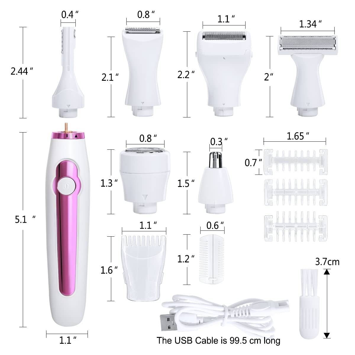 OBR KING Facial Hair Removal for Women 6 in 1 Electric Razor Nose Hair Trimmer Eyebrow Razor Bikini Pubic Hair Remover Cordless Body Hair Shaving Kit Electric Shaver with Safety Lock