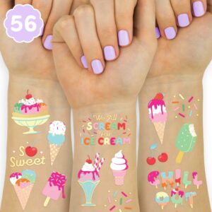 xo, fetti ice cream birthday party temporary tattoos for kids - 56 glitter styles | dessert, sweet baby shower party supplies, arts and crafts