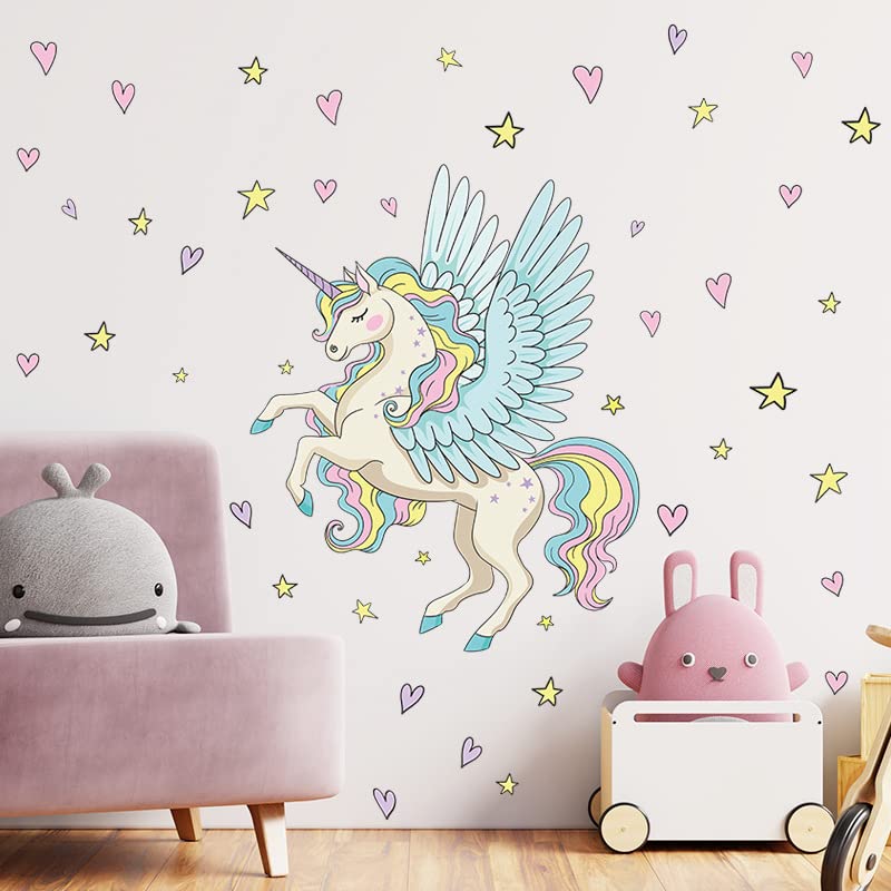 Unicorn Wall Decal | Unicorn Decals for Girls Bedroom | Unicorn Wall Decal Stickers | Unicorn with Stars Wall Poster for Nursery 60*40cm (FX-E138)