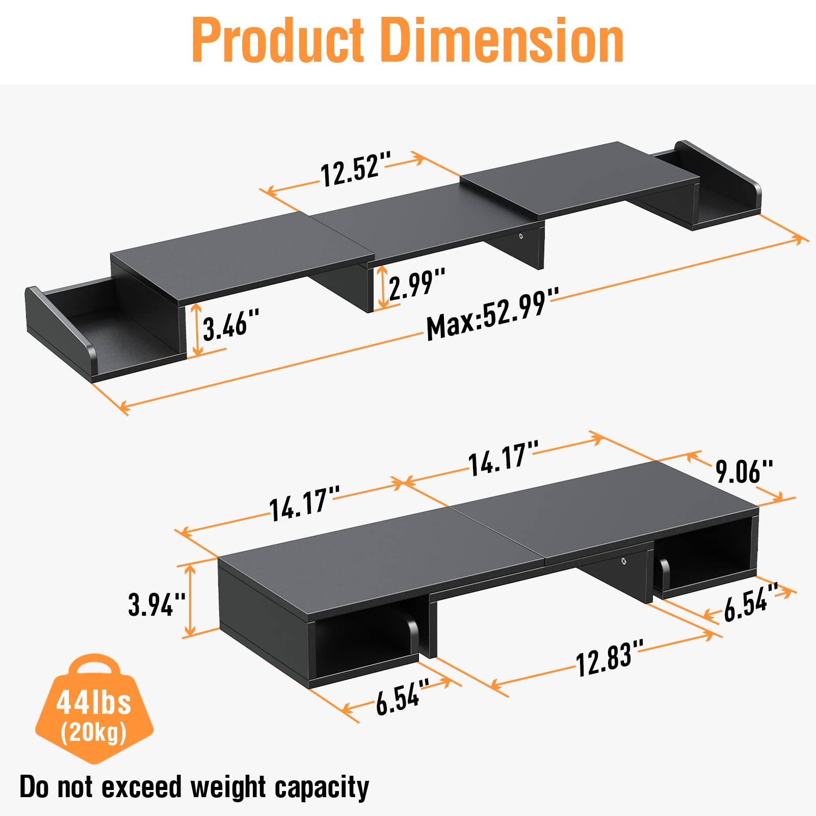 ELIVED Dual Monitor Stand Riser with Two Swivel Drawers, Monitor Stand with Adjustable Length and Angle, Monitor Riser for Desk, Desktop Organizer Stand for Computer, Laptop, Screen, Printer(Black)