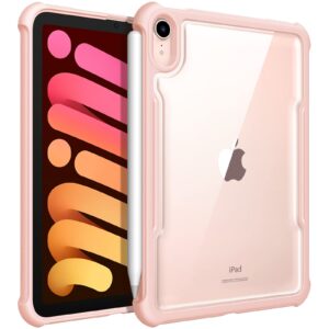 fintie hybrid back case for ipad mini 7 (a17 pro) 2024 / ipad mini 6 2021 - clear hard back cover with shockproof soft tpu bumper, slim back shell for ipad mini 7th/6th generation 8.3 inch, rose gold