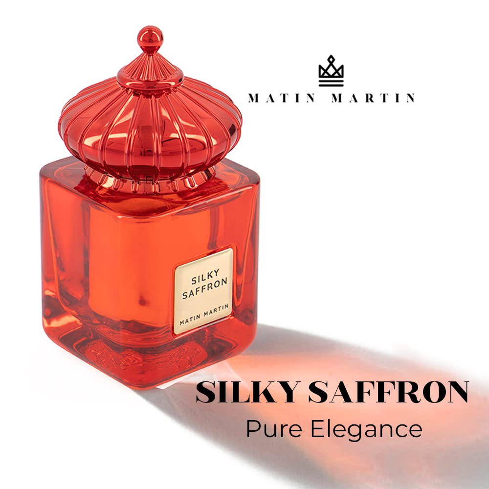 Matin Martin Silky Saffron - Woody Spicy Unisex Travel Perfume with Saffron and Leather Notes - Perfume for Men - Arabian Perfume for Women - 3.4 oz