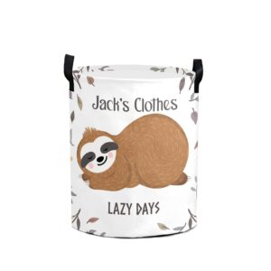 grandkli lazy sloth animal personalized freestanding laundry hamper, custom waterproof collapsible drawstring basket storage bins with handle for clothes, toy, 50cm x 36cm