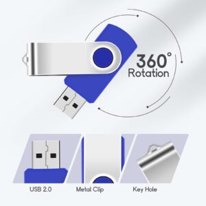 1GB Flash Drive 10 Pack USB 2.0 Thumb Drive Swivel Memory Stick Jump Drive with LED Indicator/Lanyard/Label for Storage and Backup (1G, 10pcs, Navy Blue)