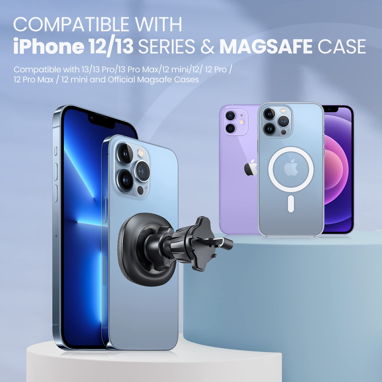 1Zero Compatible for MagSafe Car Mount [16 Super Strong Magnets] Magnetic Phone Holder for Car Dashboard Vent Hands-Free iPhone Car Mount Holder for iPhone 14 13 12 Pro Plus Max Mini MagSafe Case