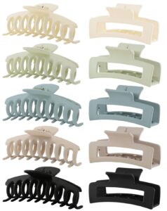 10 pack neutral hair claw clips for women, 4.1" big, large rectangle matte hair styling accessories for thick hair.