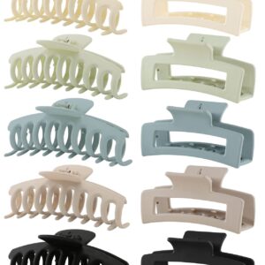 10 Pack Neutral Hair Claw Clips for Women, 4.1" Big, Large Rectangle Matte Hair Styling Accessories for Thick Hair.