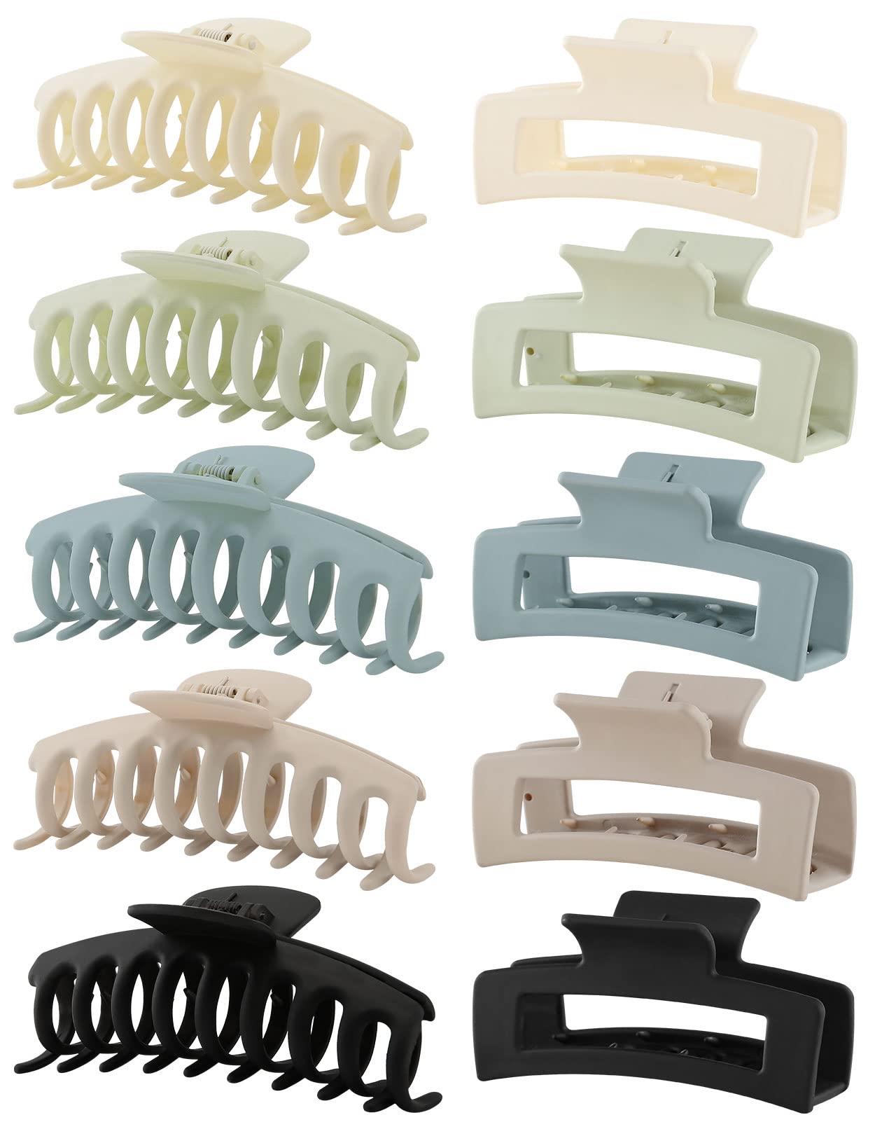 10 Pack Neutral Hair Claw Clips for Women, 4.1" Big, Large Rectangle Matte Hair Styling Accessories for Thick Hair.