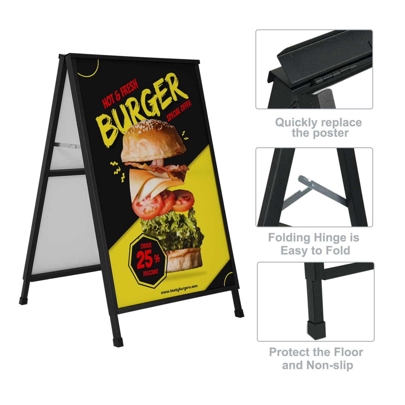 ZEGNEER Sidewalk Sign Board Curb Sign 24x36 inch Slide in Double Sided Display Foldable and Portable Comes with Carry