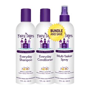 fairy tales daily cleanse shampoo, conditioner, and spray for kids 3 pack (12 oz) | made with natural ingredients in the usa | no parabens, sulfates, or synthetic dyes