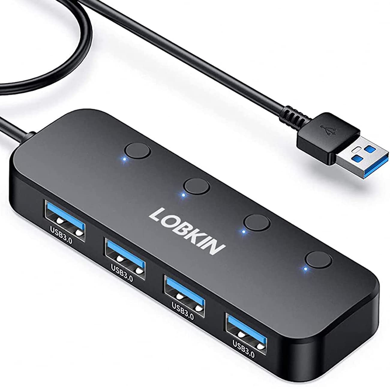 USB Splitter for Laptop LOBKIN 4-Port USB Hub 3.0 with Separate ON Off Swich Slim Multiple Port Expander for Keyboard and Mouse Flash Drive Mobile HDD PC Mac