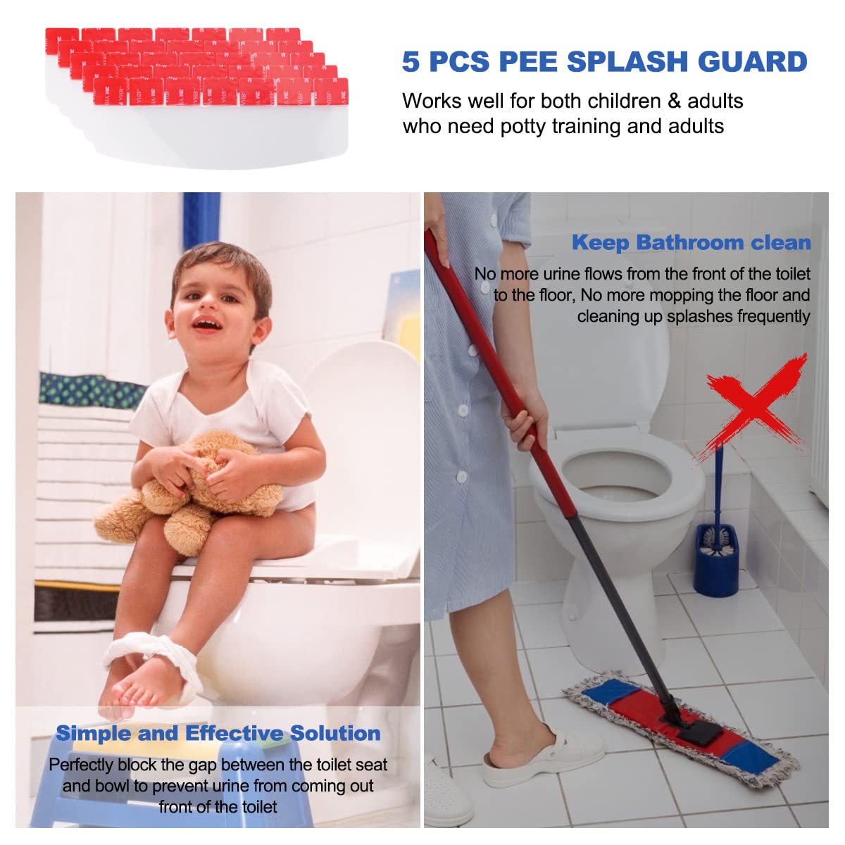 5 Pack Pee Guard for Toilet Seat, Potty Training Toilet Pee Splash Guard for Kids and Adults, Transparent Pee Guards, Upgrad Super Stickiness