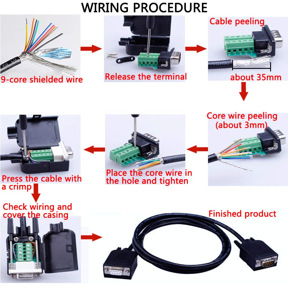 ANMBEST 10PCS DB9 Breakout Connector, 5PCS Male + 5PCS Female DB9 Solderless RS232 D-SUB Serial to 9-pin Port Terminal Adapter Connector Breakout Board with Case Long Bolts Tail Pipe