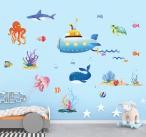 decalmile under the sea wall stickers sailors whale fish wall decoration bedroom kids baby nursery bathroom